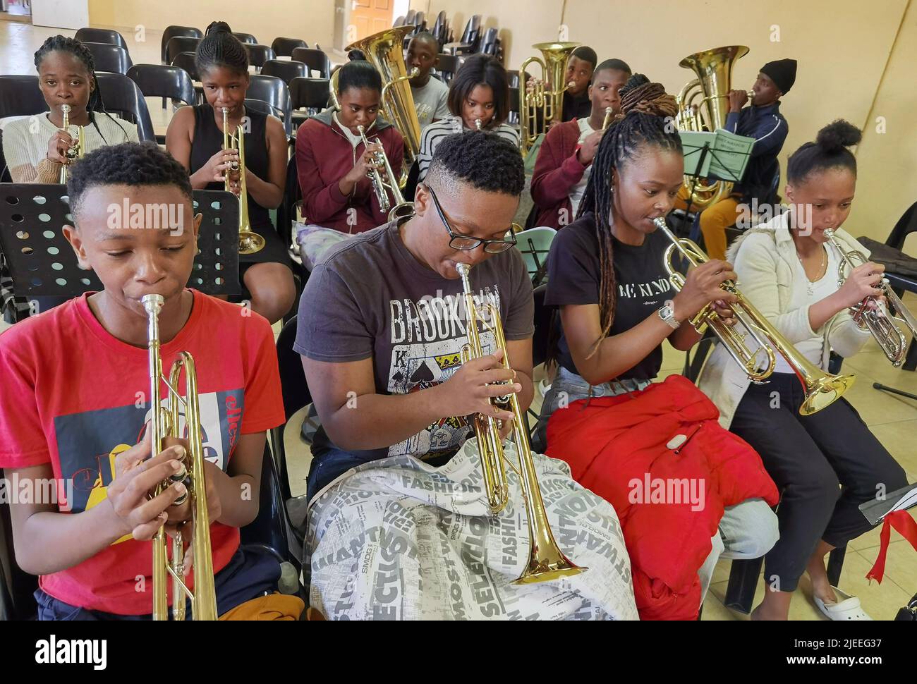 Windhoek. 18th June, 2022. Participants play musical instruments at a music workshop by ...