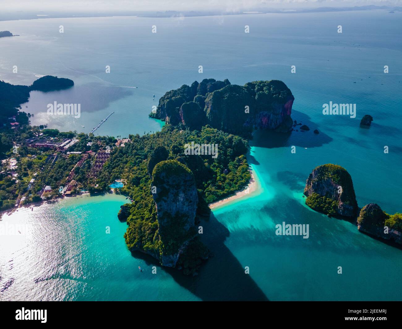 Aerial drone view of Railay beach Krabi Thailand. Railay beach with ...