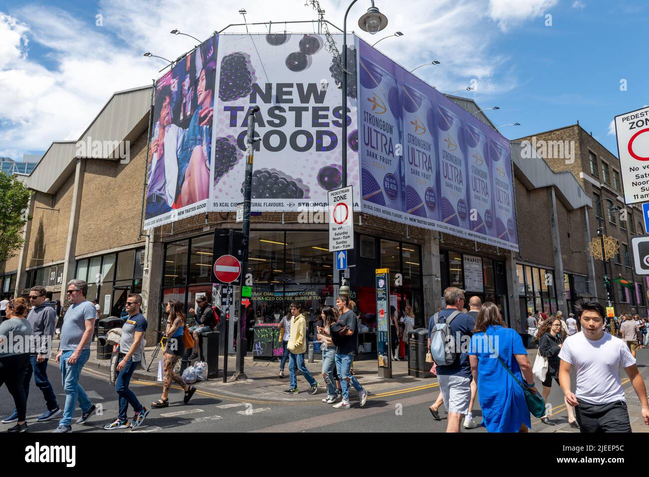 London. UK-06.26.2022. A street view of Upmarket in Brick Lane which ...