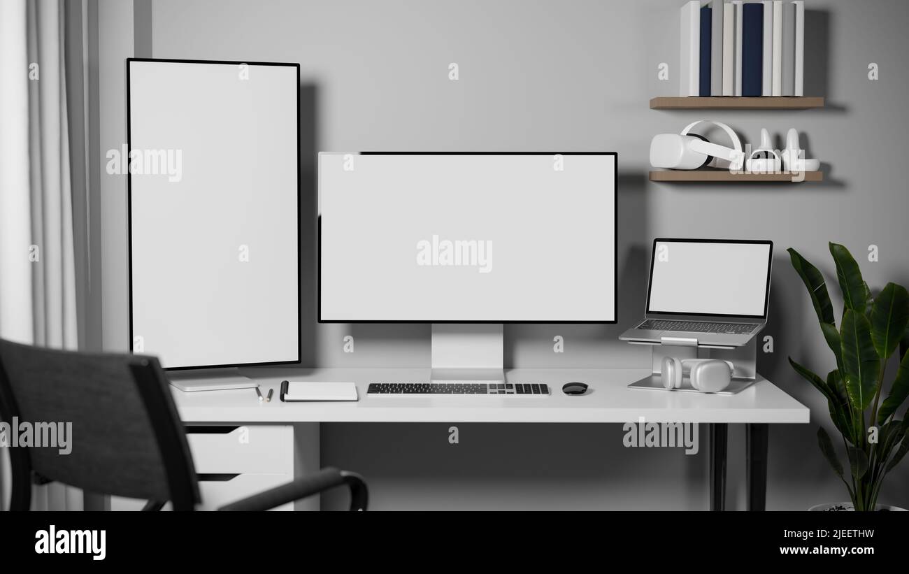 Modern programmer or architectural engineer computer desk workplace ...