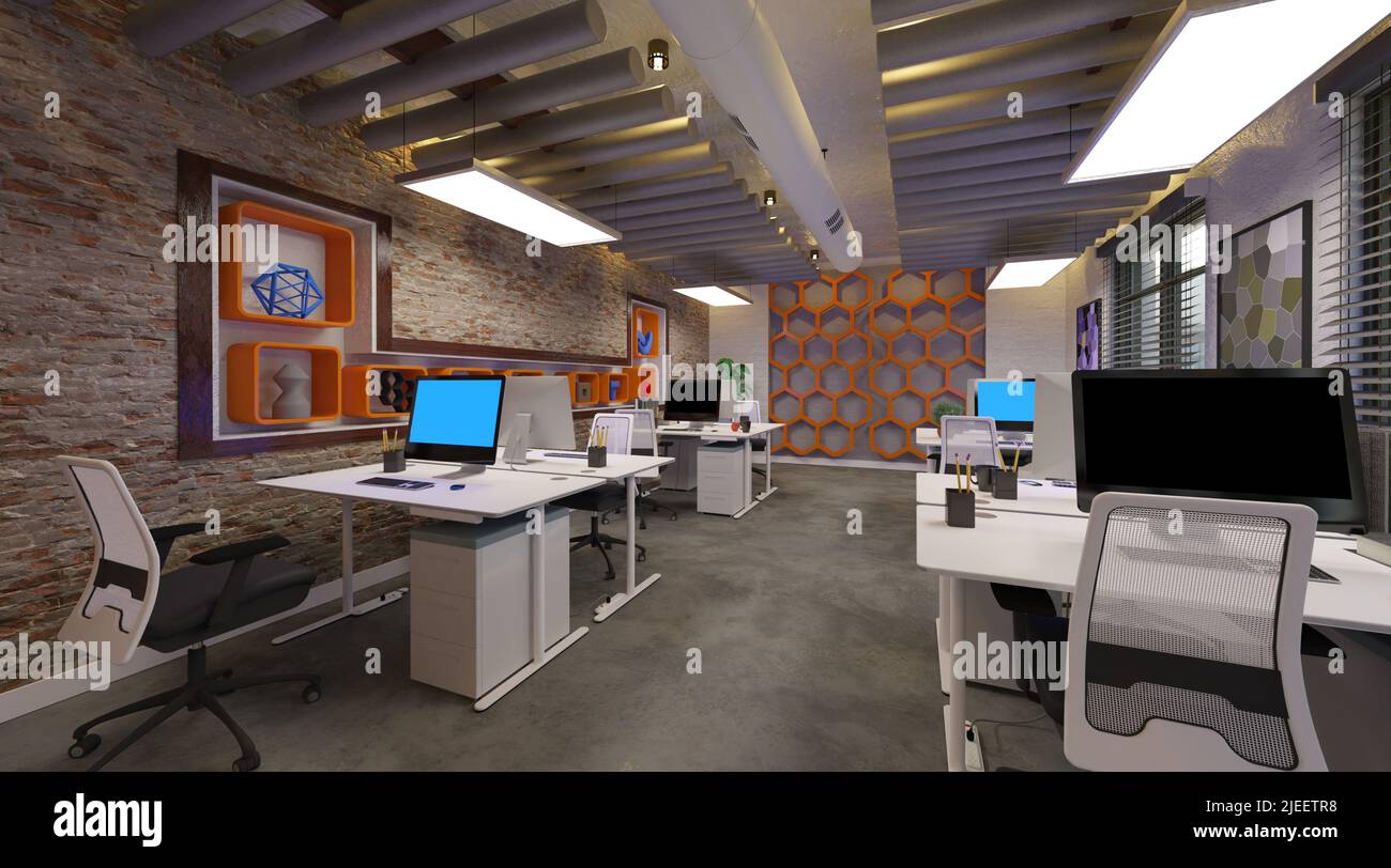 3D illustration modern european interior office concept Stock Photo - Alamy