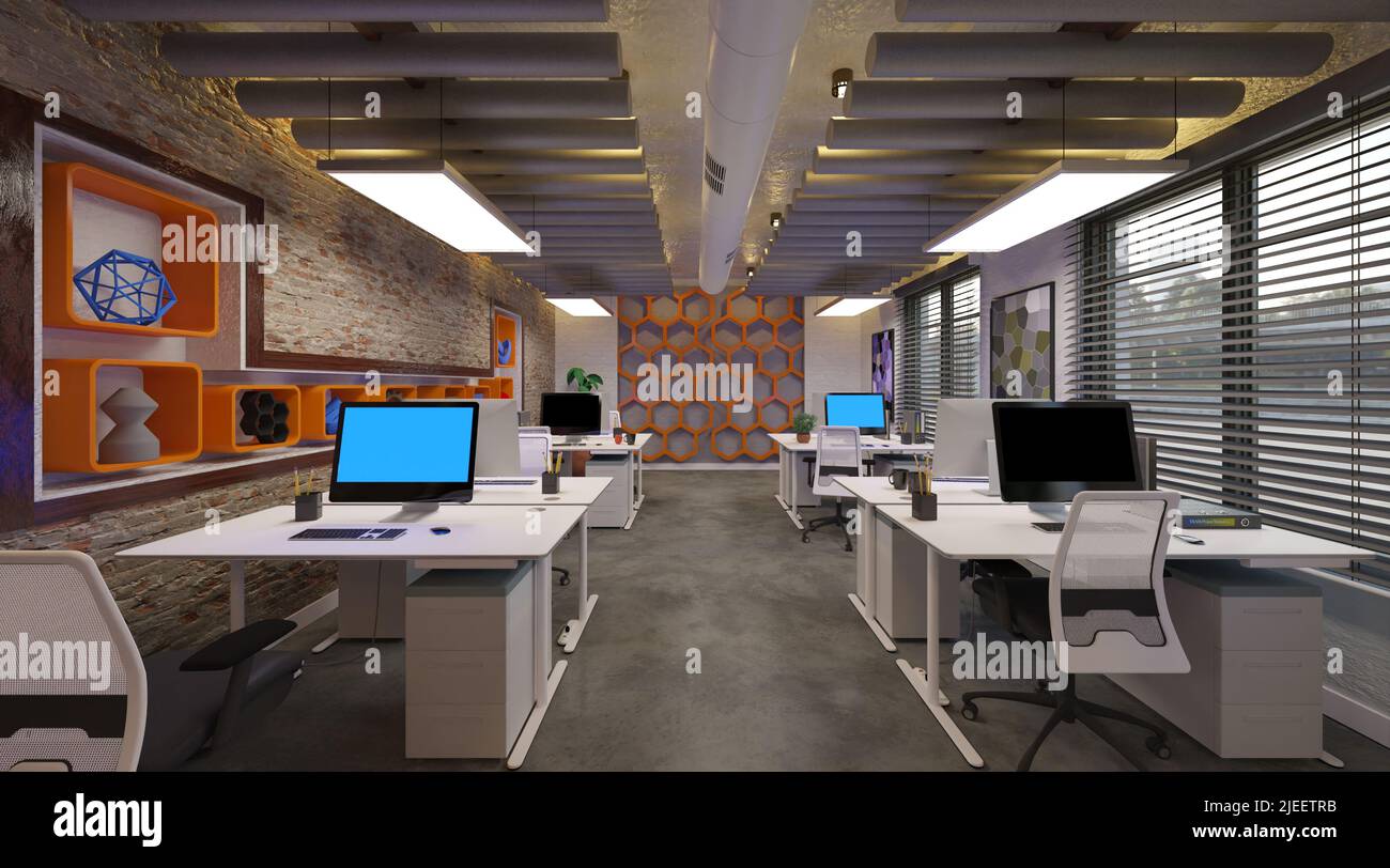 3D illustration modern european interior office concept Stock Photo - Alamy