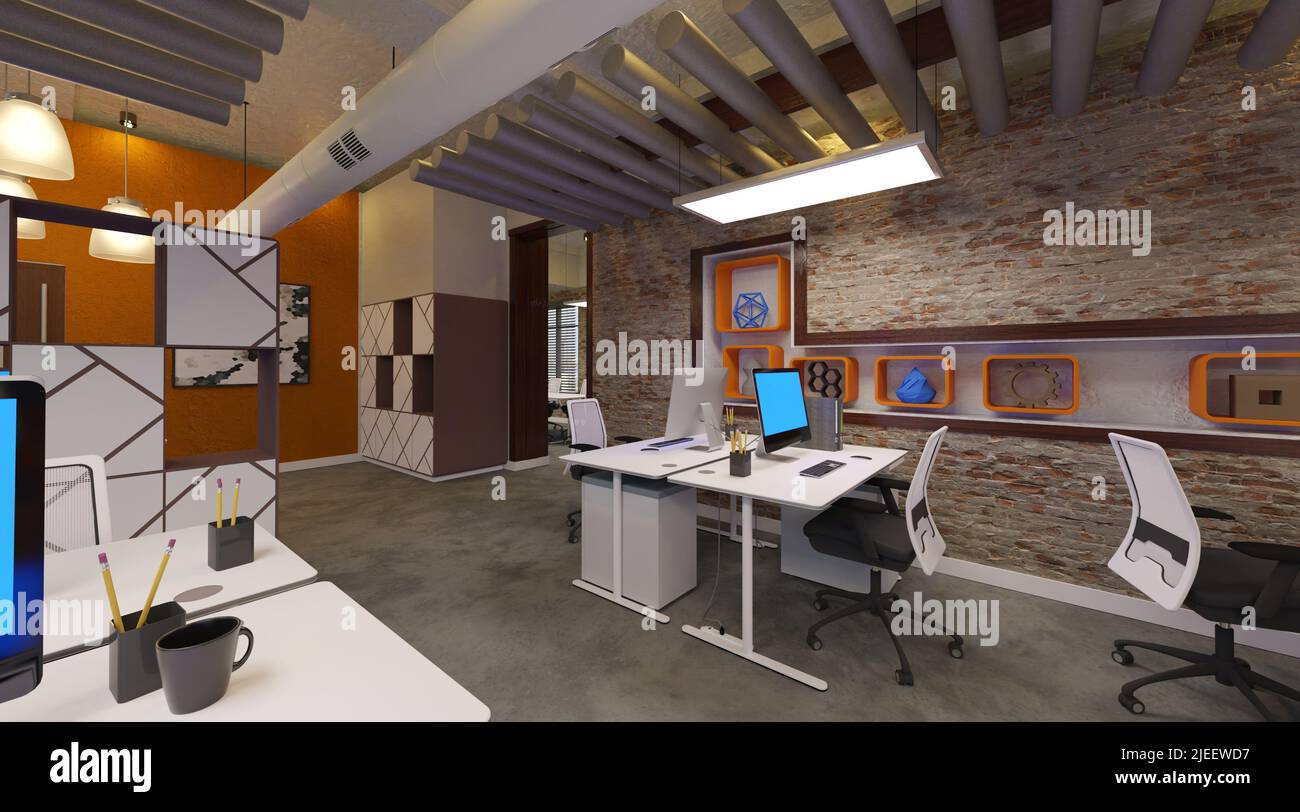 3D illustration modern european interior office concept Stock Photo - Alamy
