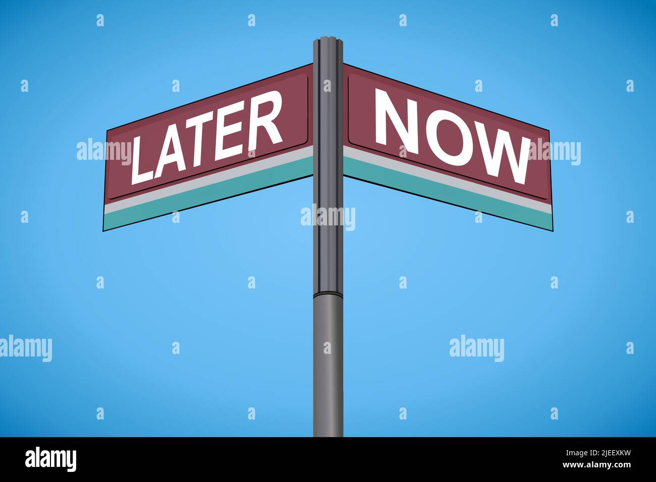 Later on one side with Now another direction, chrome road sign, with ...