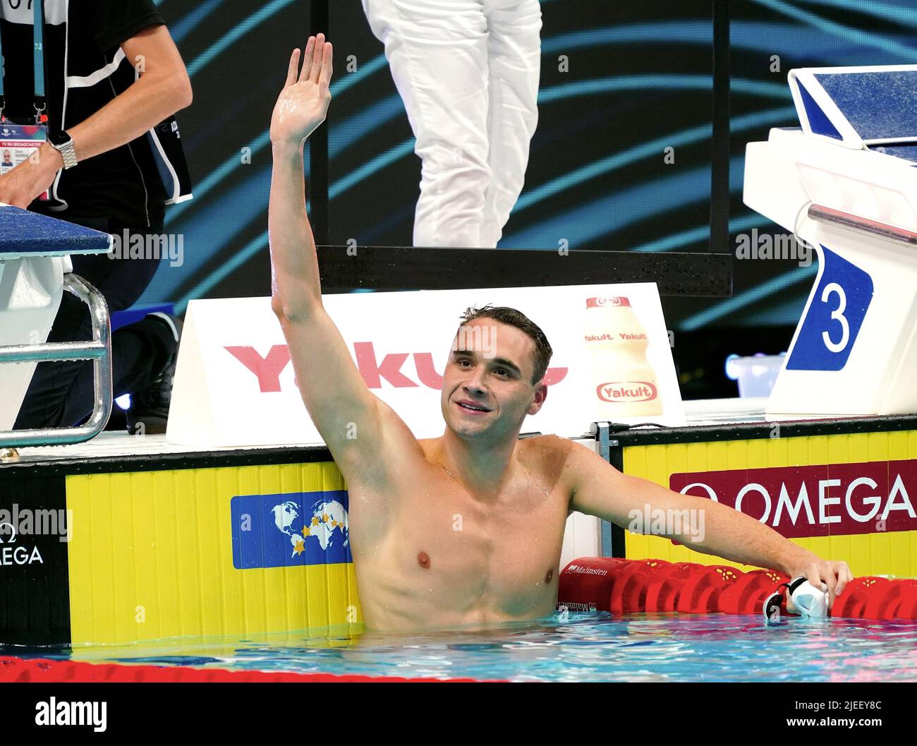 Kristof Milak (HUN) is celebrating in mens 100m butterfly during the ...