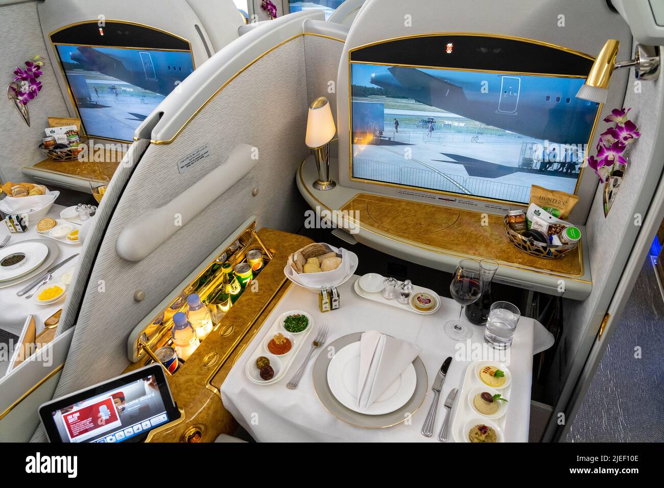 BERLIN, GERMANY - JUNE 23, 2022: Interior and seat of the first class ...