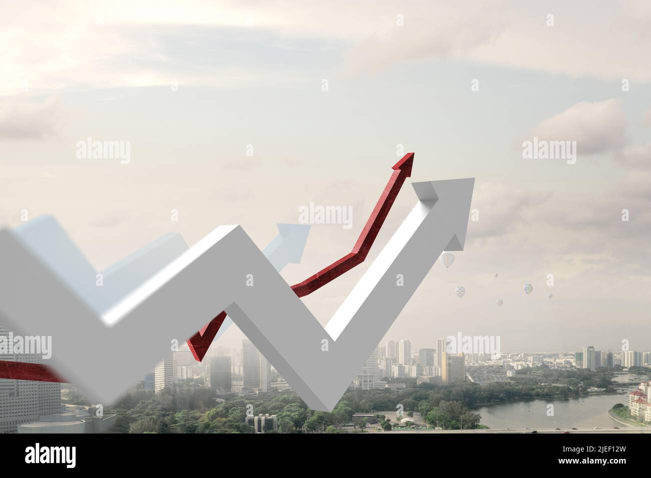 Big arrow showing up . Mixed media Stock Photo - Alamy