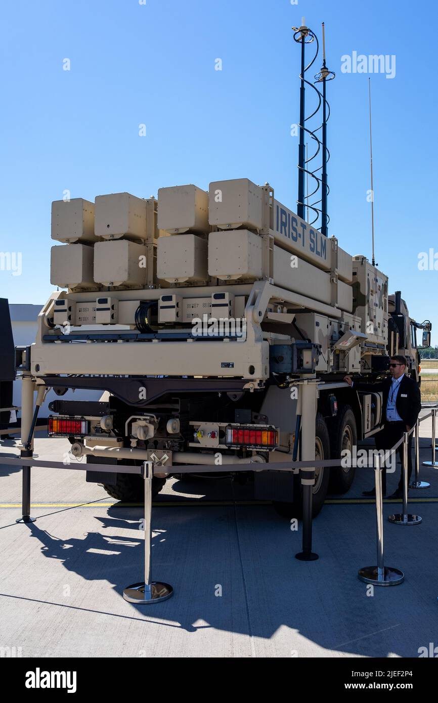 BERLIN, GERMANY - JUNE 23, 2022: MAN SX44 6x6 7-ton IRIS-T SL launcher ...