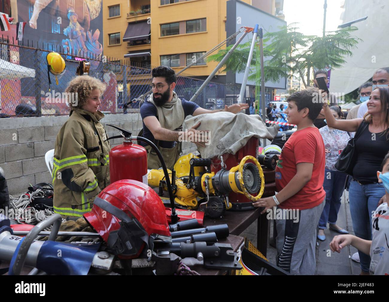 Beirut, Lebanon. 26th June, 2022. A firefighter promotes firefighting ...