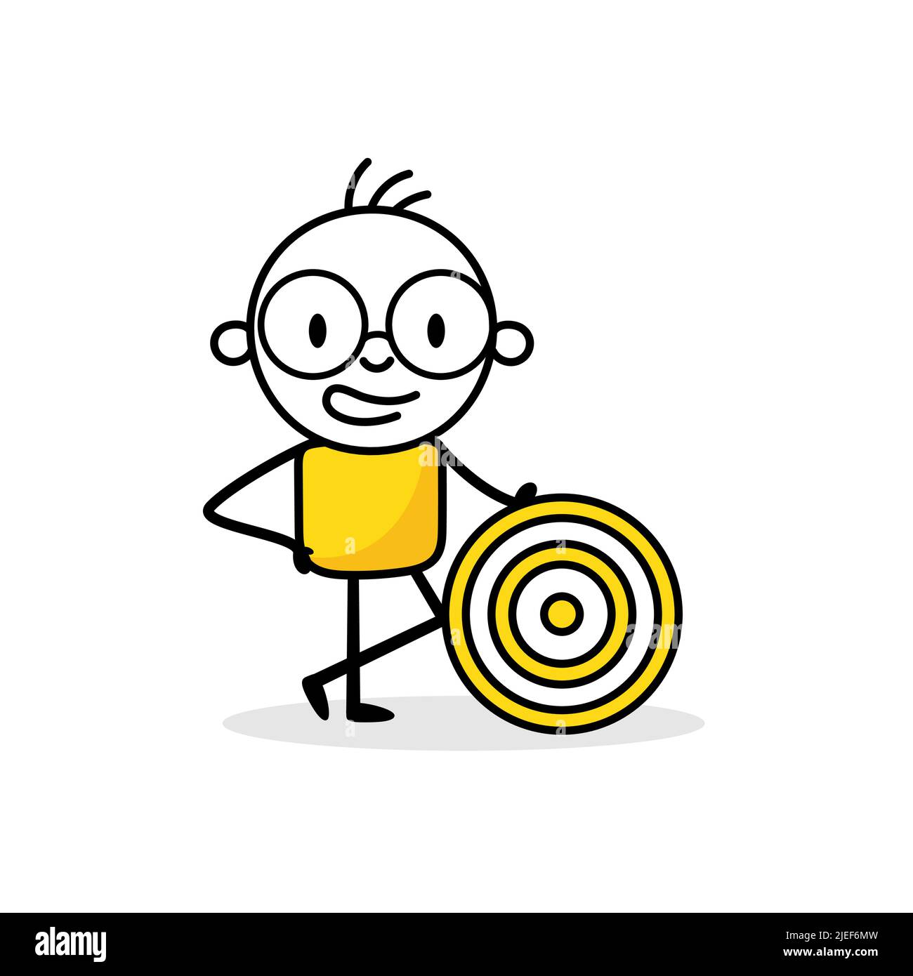 Businessman leaning on a target on white background. Hand drawn doodle ...