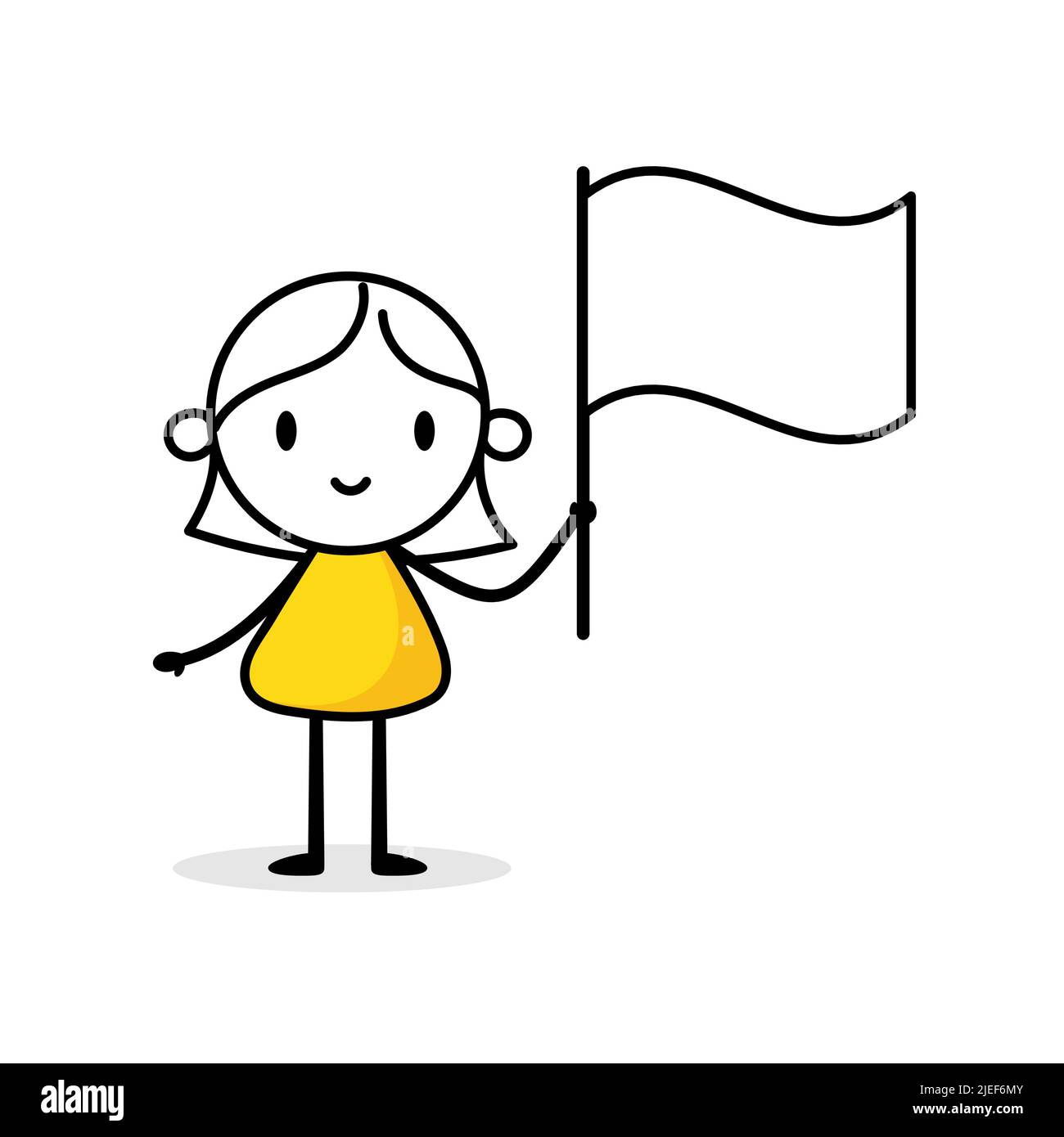 Businesswoman holds a flag isolated on white background. Hand drawn ...