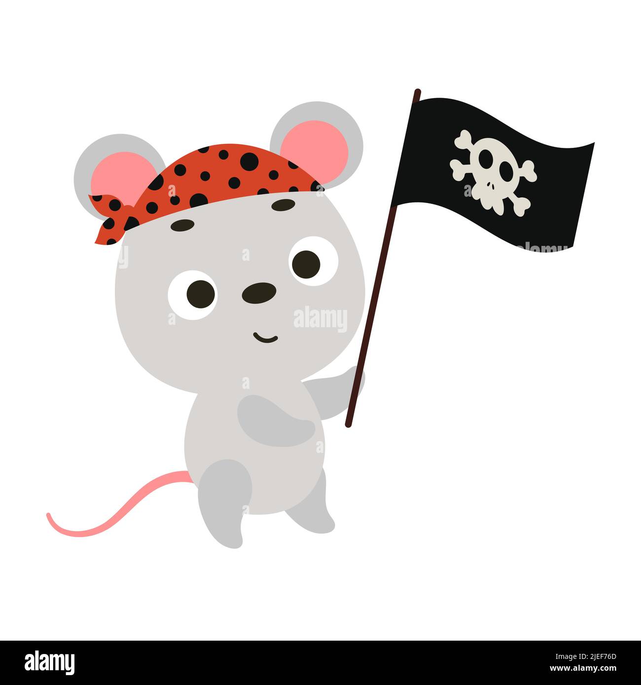 Cute little mouse with pirate flag. Cartoon animal character for kids t ...