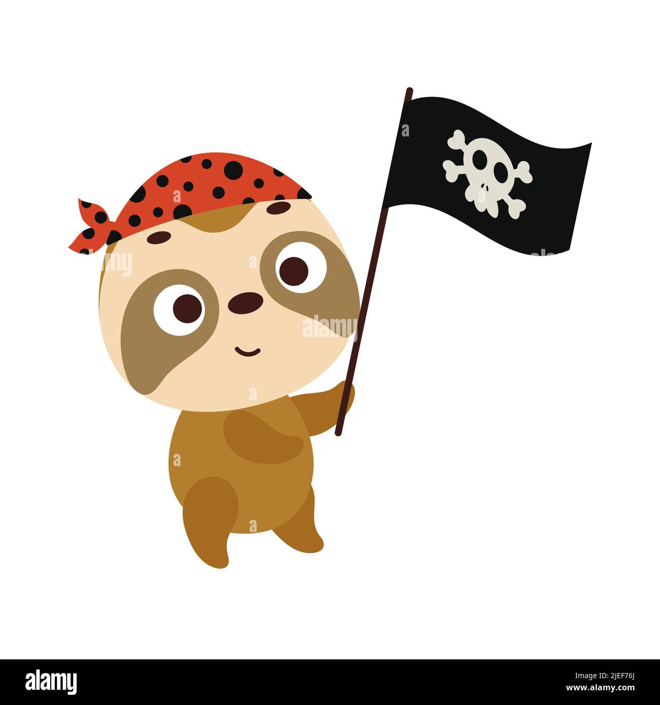 Cute little sloth with pirate flag. Cartoon animal character for kids t ...