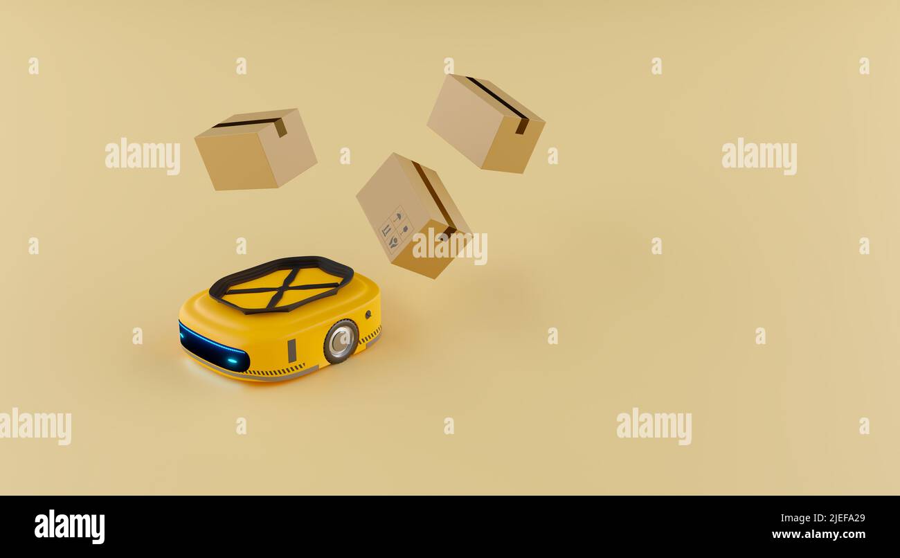 AGV machine with cargo box carrier, 3D illustrations rendering Stock ...