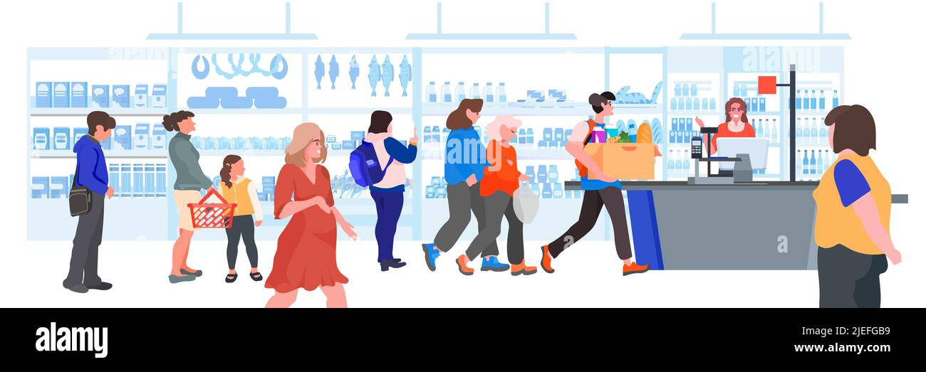 people customers visiting supermarket for buying grocery men women with ...