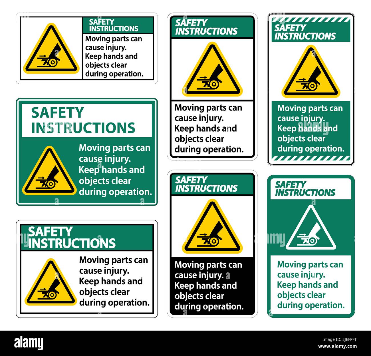 Safety Instructions Moving parts can cause injury sign on white ...