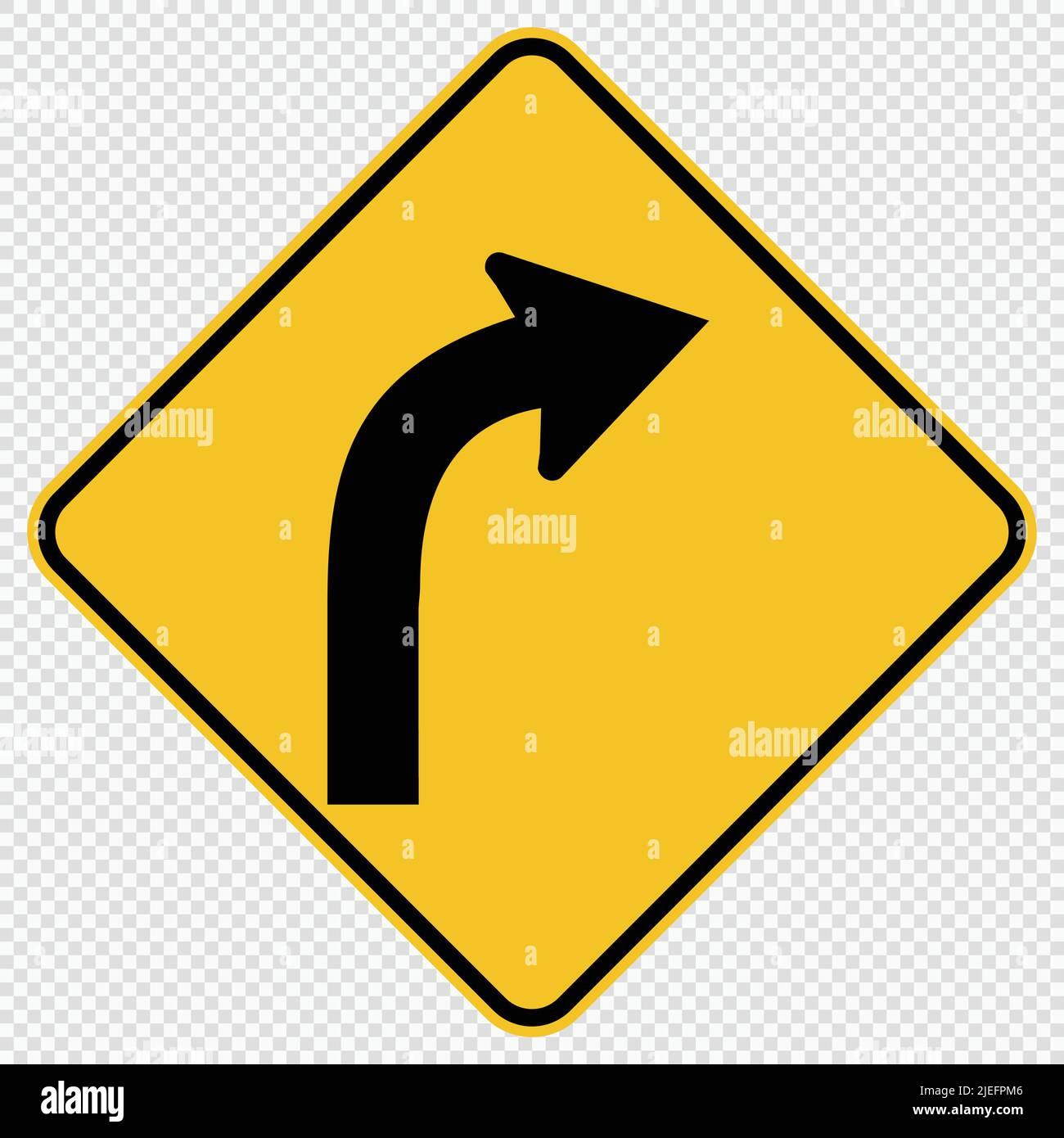 Curved Right Traffic Road Sign on transparent background,vector ...