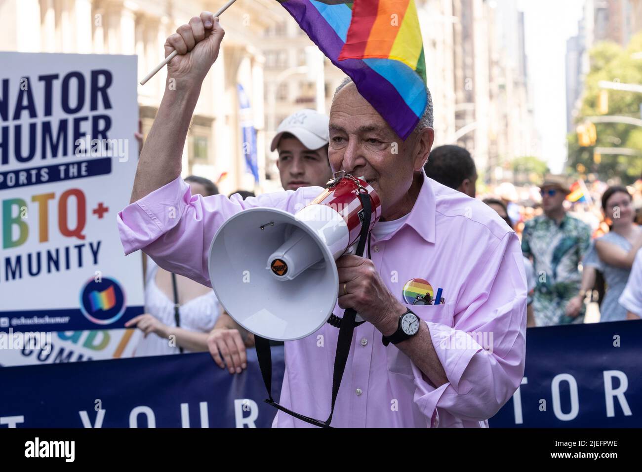 New York, NY - June 26, 2022: US Senator Chuck Schumer marches with ...