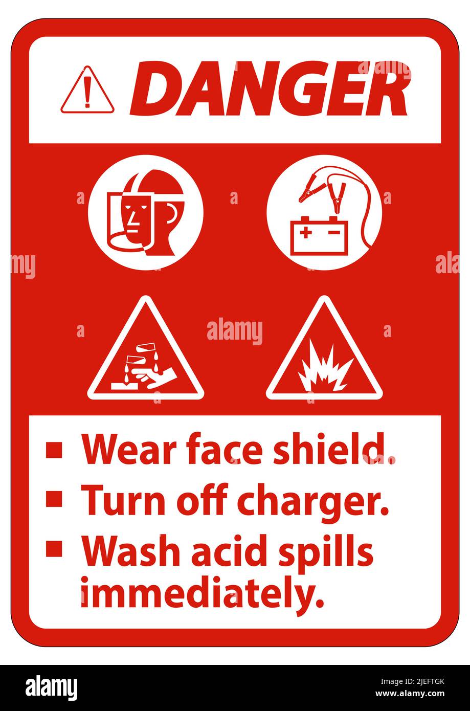 Warning Sign Wear Face Shield, Turn Off Charger, Wash Acid Spills ...