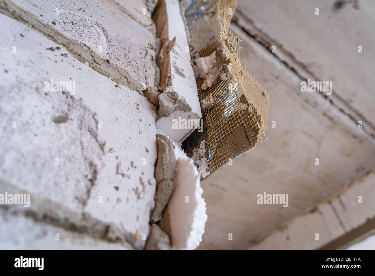 Polystyrene foam glued to an aerated concrete block wall Stock Photo ...
