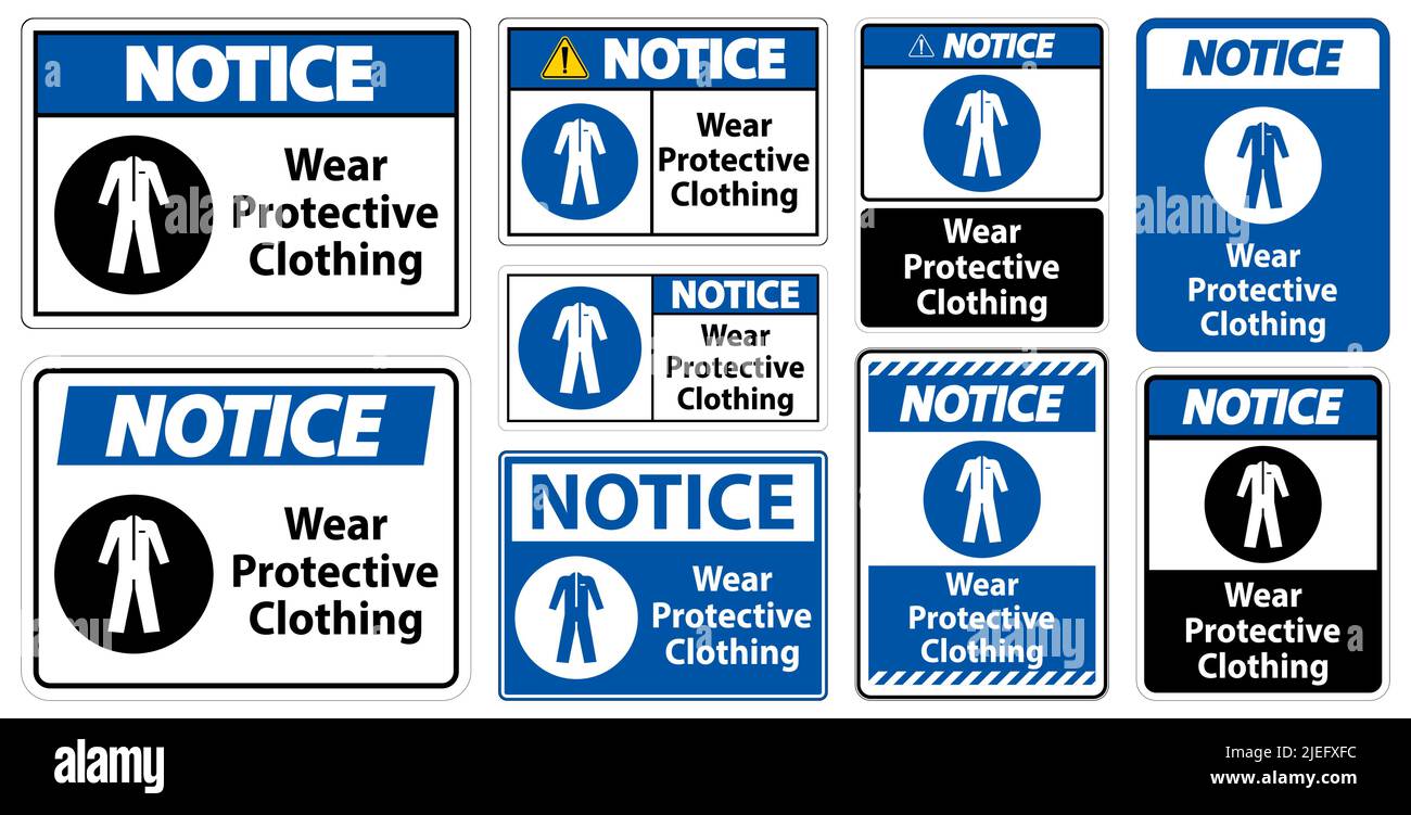 Notice Wear protective clothing sign on white background Stock Vector ...
