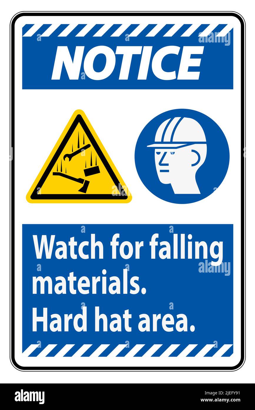 Notice Sign Watch For Falling Materials, Hard Hat Area Stock Vector ...