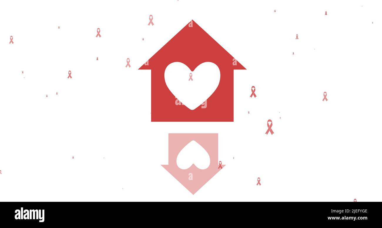 Illustration of red house with heart shape and awareness ribbons on ...