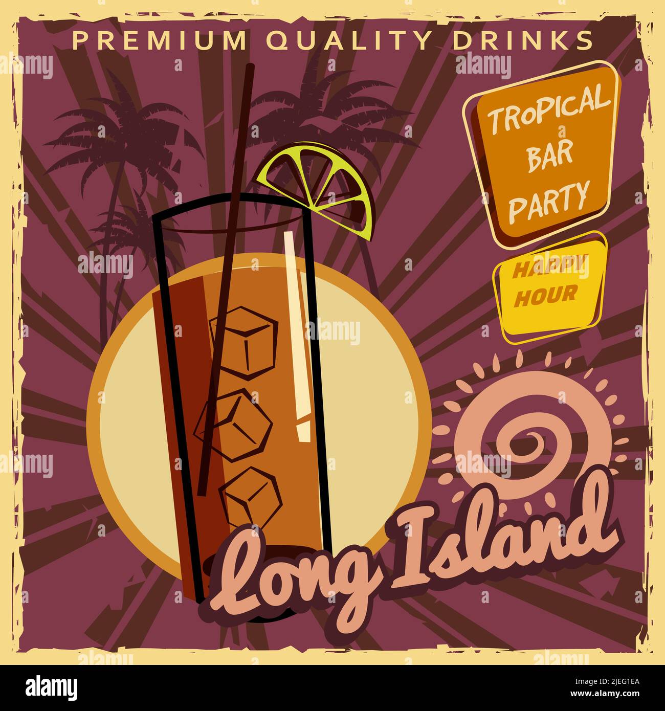 Long Island Retro Poster Design Cocktail Lounge Vintage Background