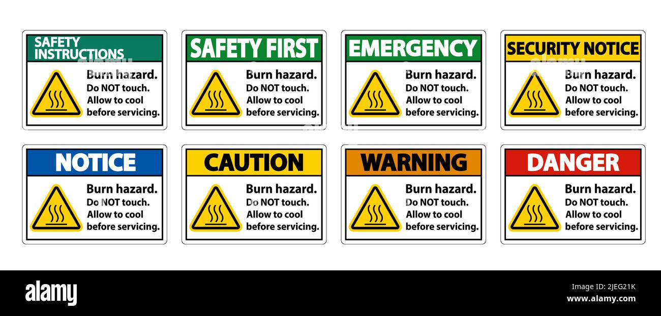 Burn hazard safety,Do not touch label Sign on white background Stock ...