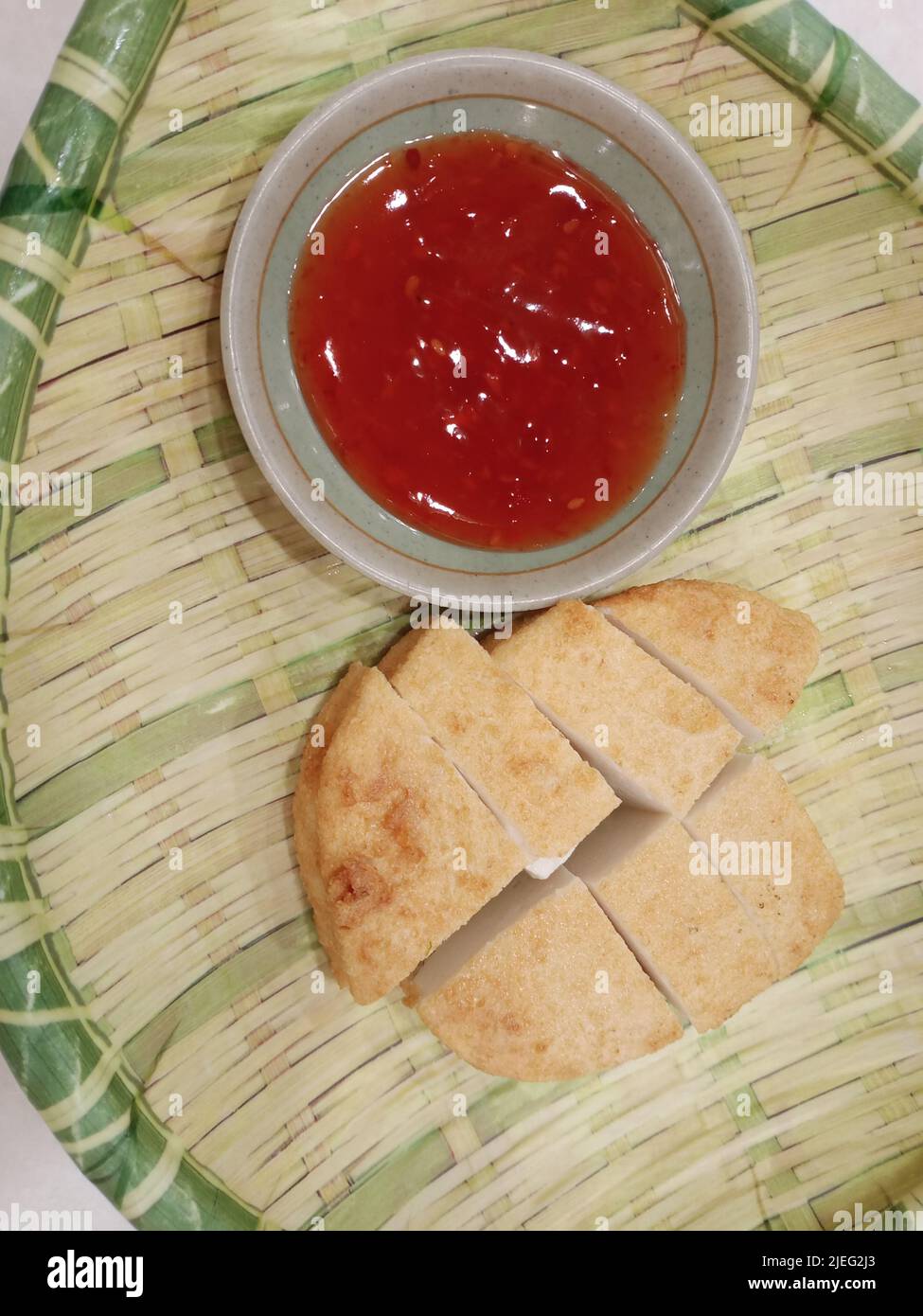 diced fish cakes and chili sauce, red, meat, bread, sauce Stock Photo ...