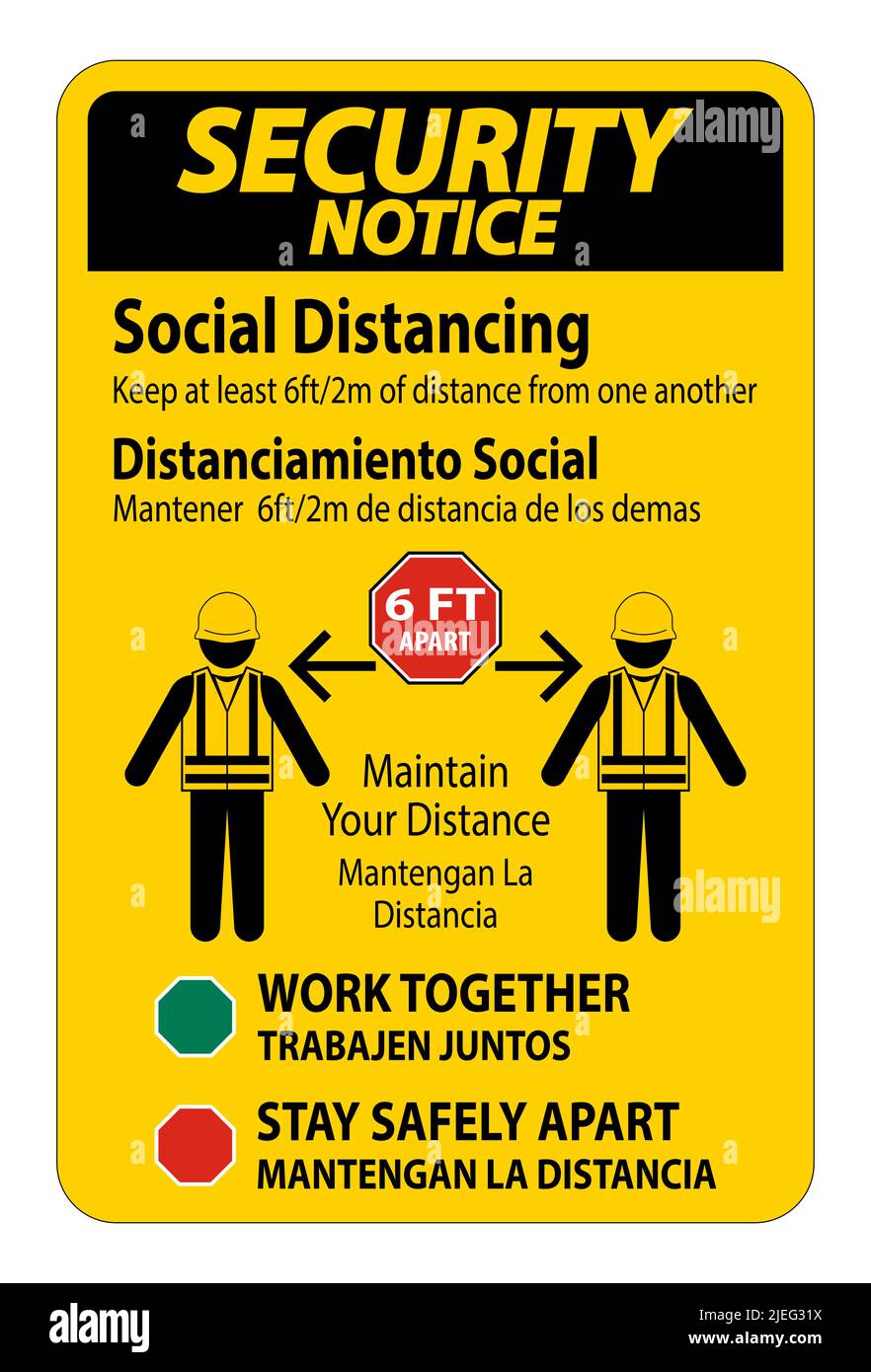 Security Notice Bilingual Social Distancing Construction Sign Isolate ...