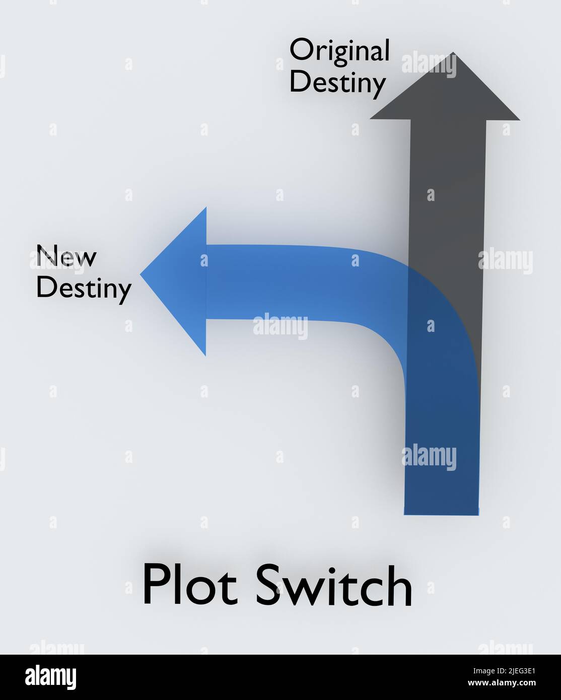 3D illustration of a gray straight arrow pointing upword and a blue ...