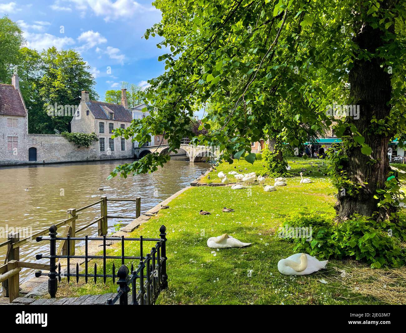 Bruges city, a beautiful medieval town in Flanders, Belgium, famously ...