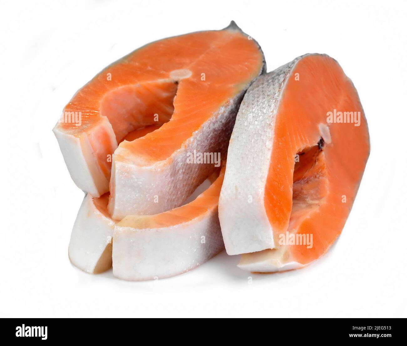 salmon, trout, steak, slice of fresh raw fish, isolated on white ...