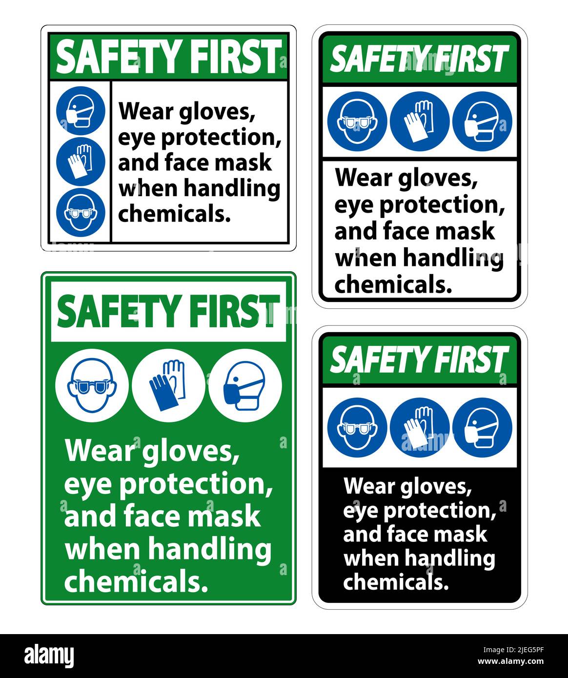 Safety First Wear Gloves, Eye Protection, And Face Mask Sign Isolate On ...