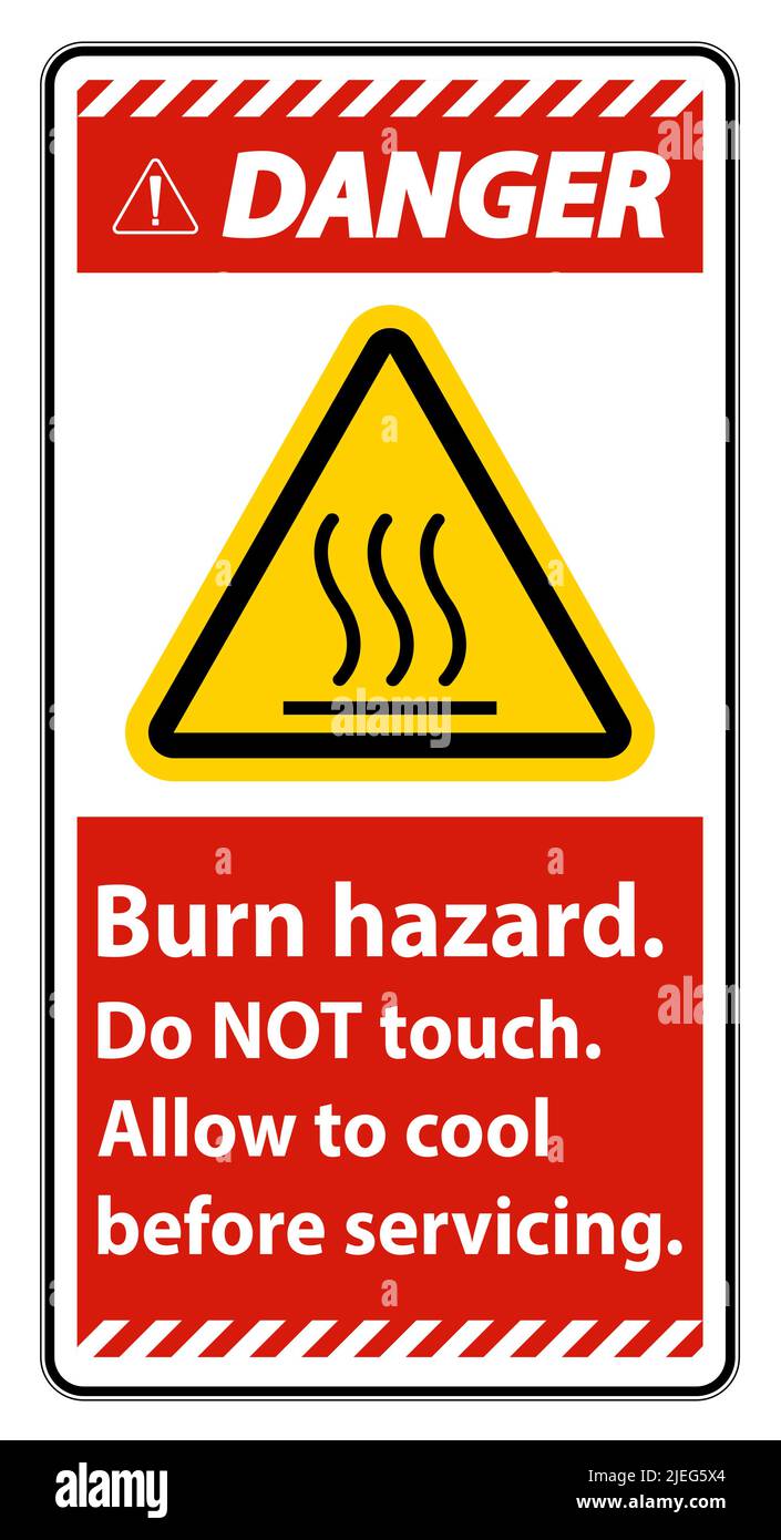 Danger Burn hazard safety,Do not touch label Sign on white background ...