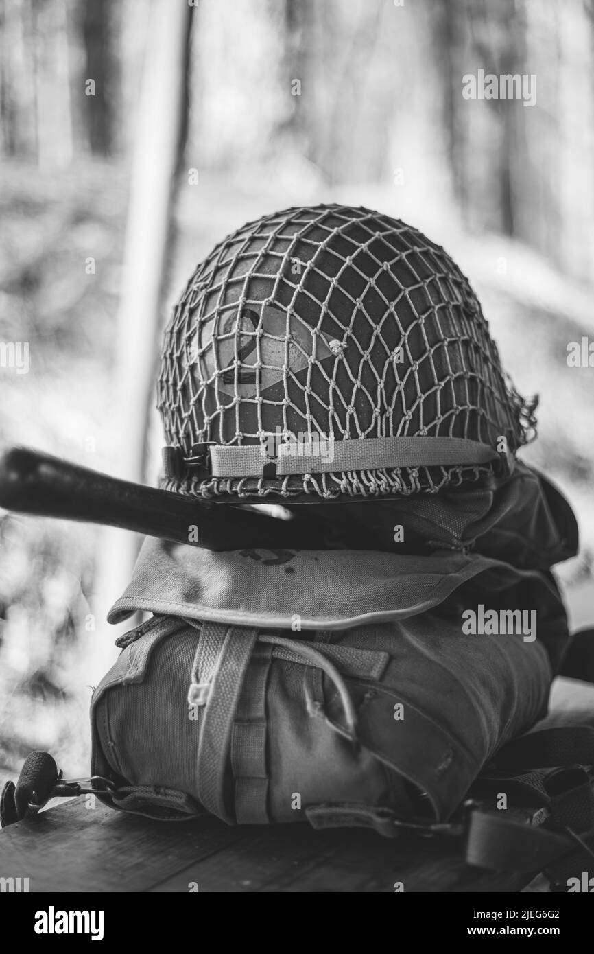 Metal Helmet Of United States Army Infantry Soldier At World War II ...