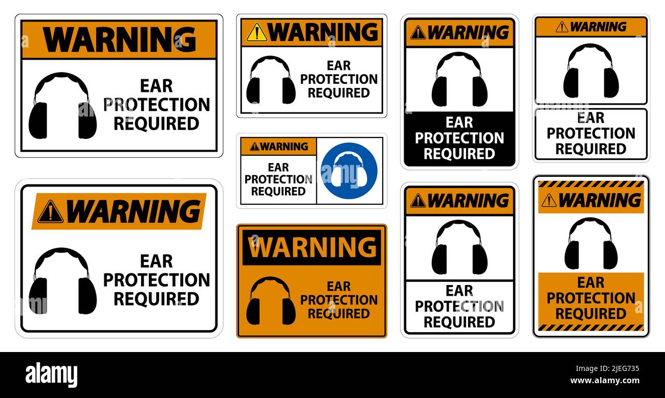 Warning Ear Protection Required Symbol Sign Isolate on transparent ...