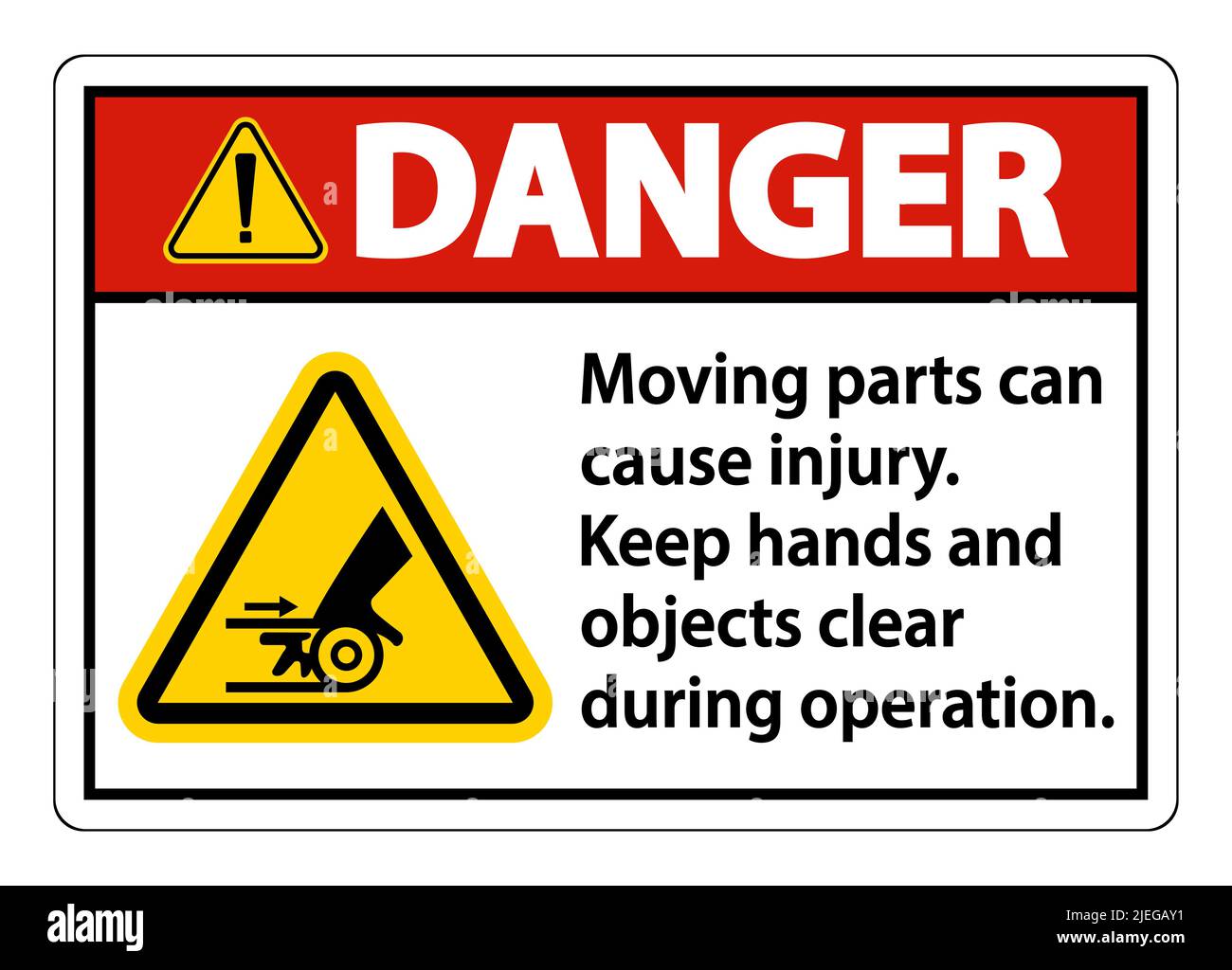 Danger Moving parts can cause injury sign on white background Stock ...