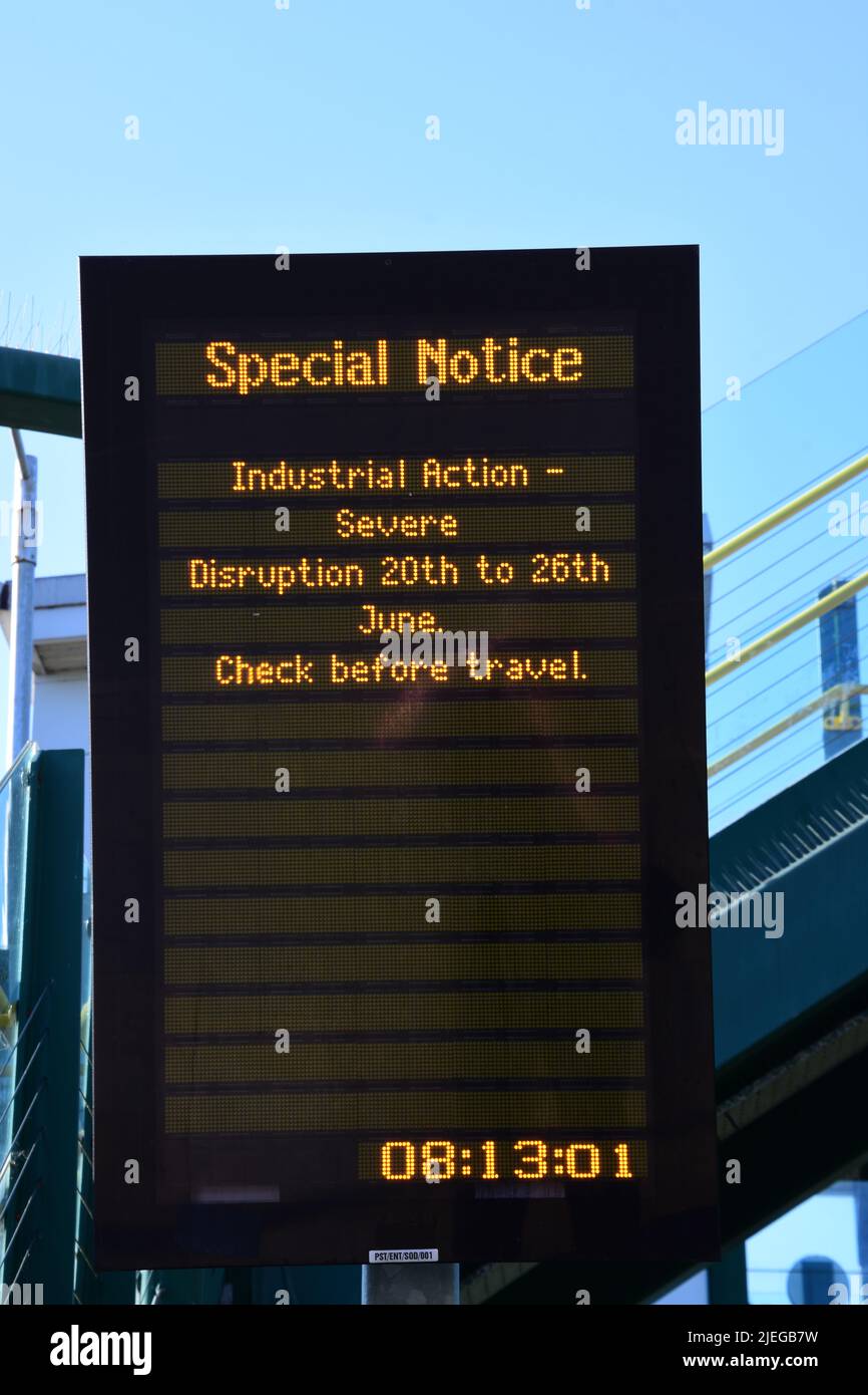Prestatyn, UK. Jun 22, 2022. A dot matrix display advises travellers ...