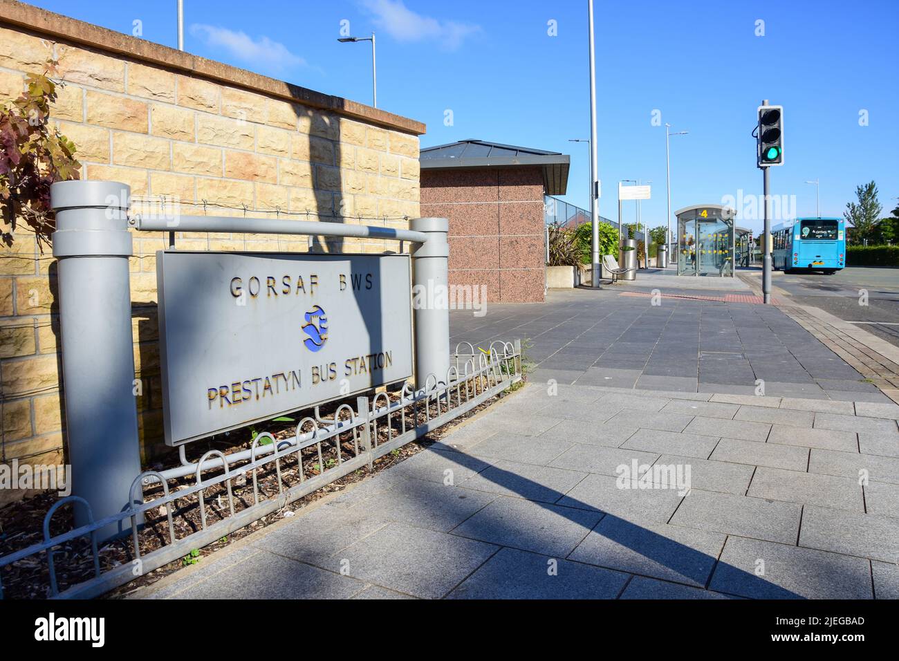 Prestatyn, UK. Jun 22, 2022. A quiet Prestatyn bus station on a sunny ...