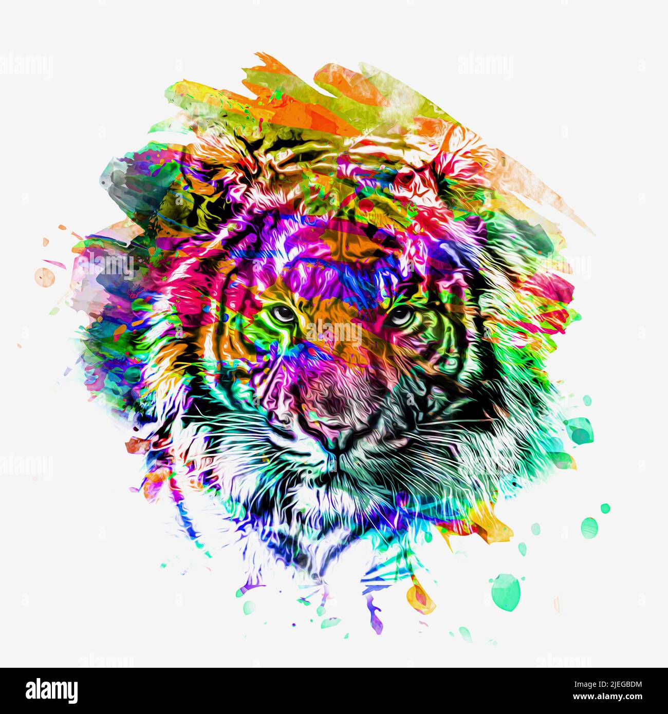Bright abstract colorful background with tiger, paint splashes Stock ...