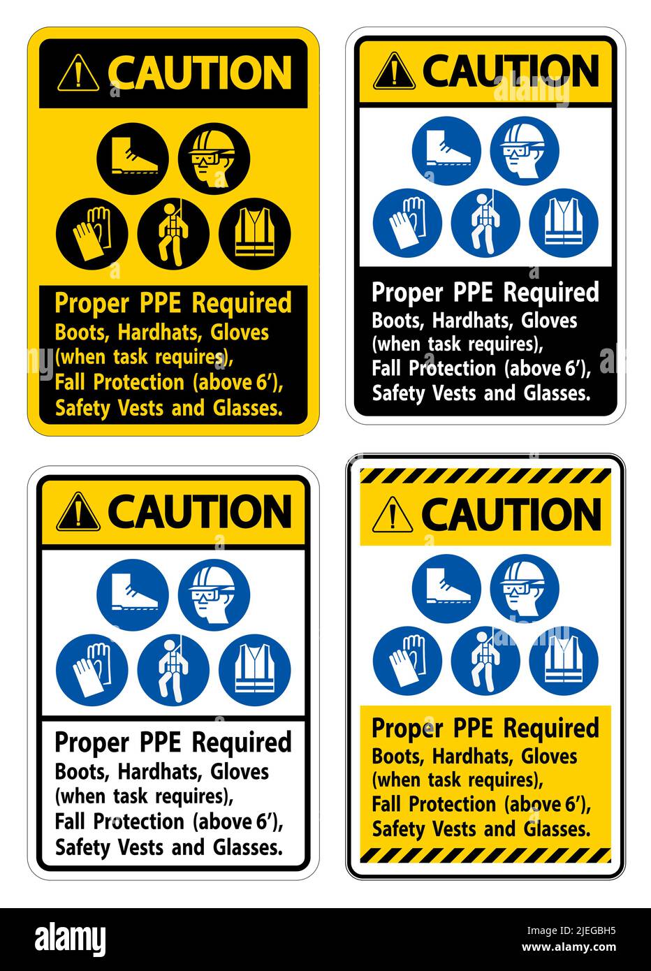 Caution Sign Proper PPE Required Boots, Hardhats, Gloves When Task ...