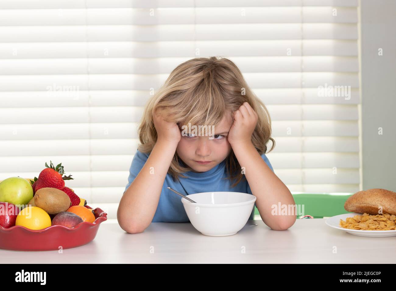 Portrait of child with no appetite. Concept of loss of appetite ...