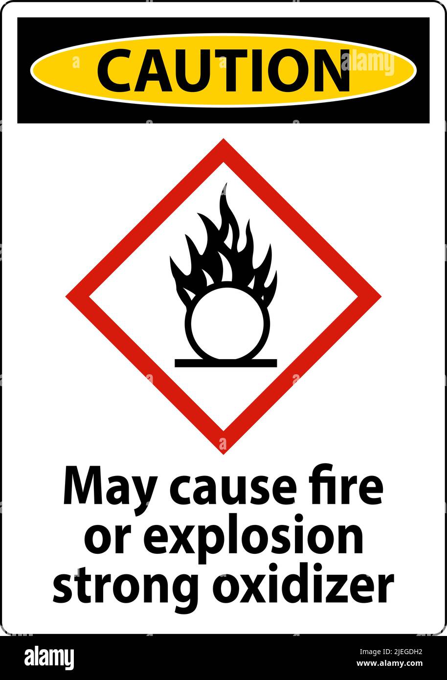 Caution May Cause Fire Or Explosion Sign On White Background Stock ...