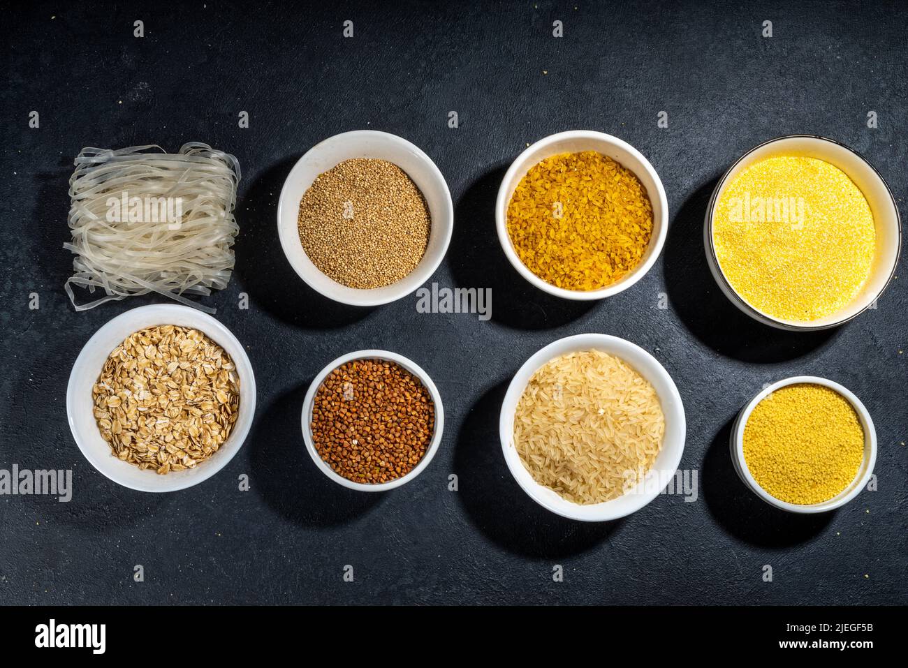 Selection of whole grains gluten free cereals. Set of various non ...