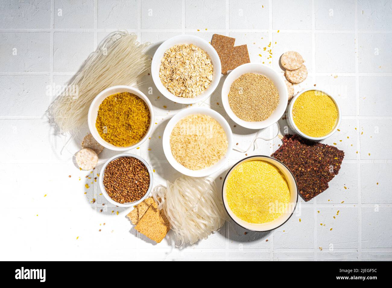 Selection of whole grains gluten free cereals. Set of various non ...