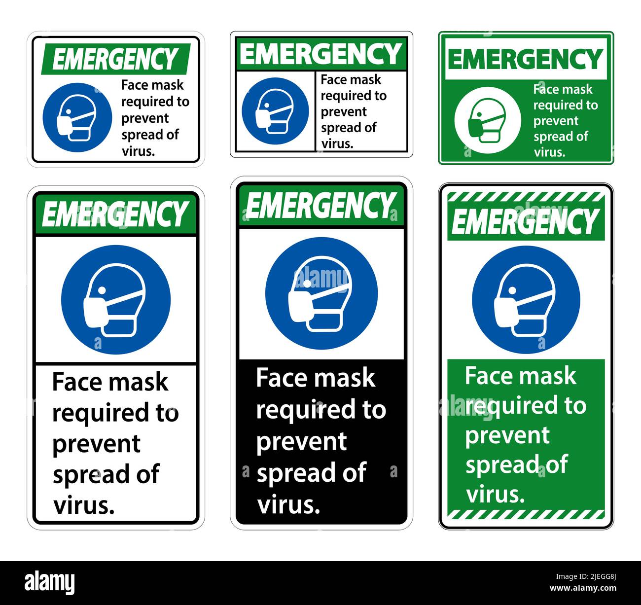 Emergency Face mask required to prevent spread of virus sign on white ...