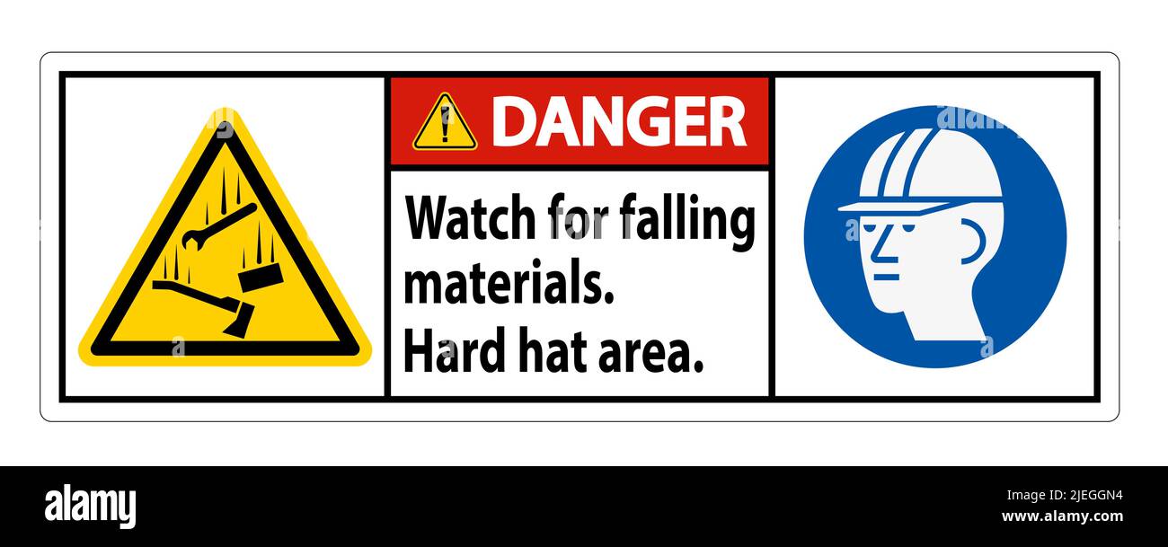 Danger Sign Watch For Falling Materials, Hard Hat Area Stock Vector ...