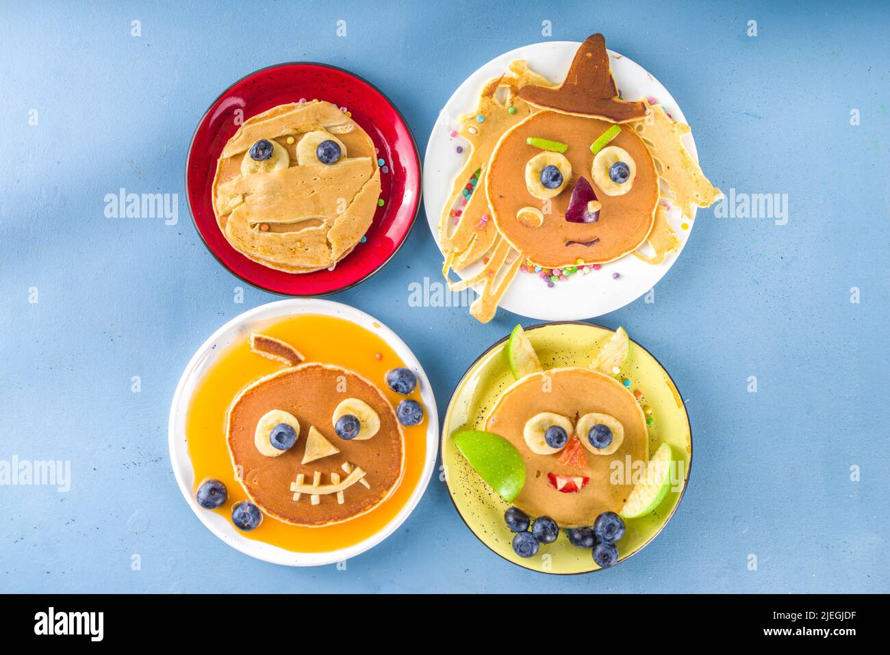 Creative homemade Halloween pancakes for breakfast, in form of funny ...